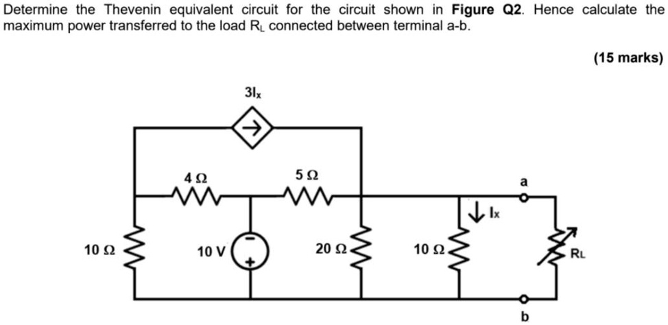 SOLVED: Determine the Thevenin equivalent circuit for the circuit shown in Figure Q2. Hence ...