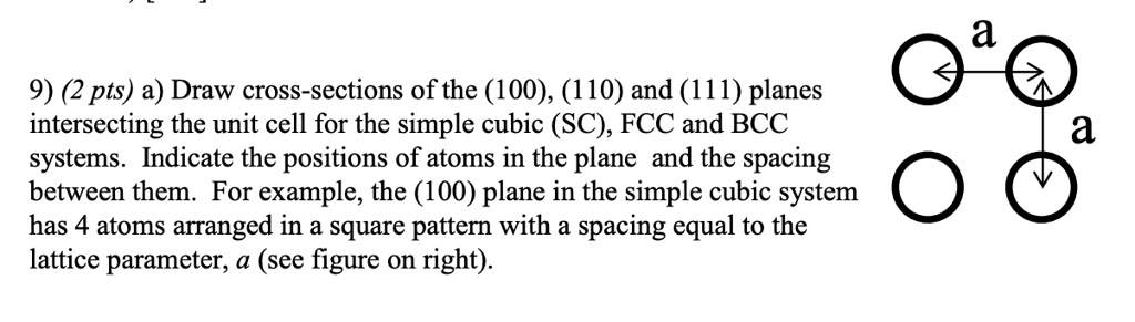 SOLVED: a 9) (2 pts) a) Draw cross-sections of the (100), (110) and ...