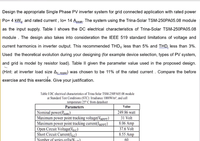 SOLVED: Design the appropriate Single Phase PV inverter system for grid ...