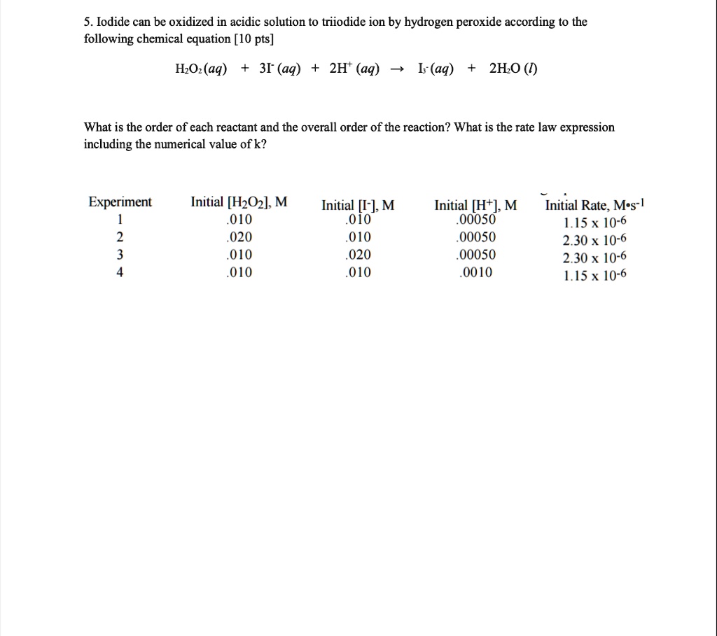 5 iodide can be oxidized in acidic solution to triiodide ion by ...