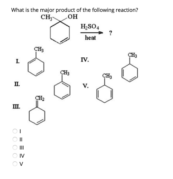 What is the major product of the following reaction? CH3 OH H2SO4 heat ...