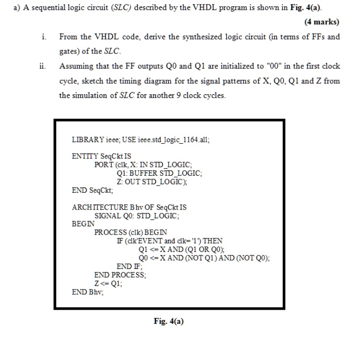 Solved A Sequential Logic Circuit Slc Described By The Vhdl Program Is Shown In Fig 4a I