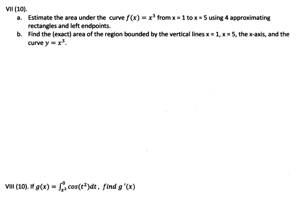 SOLVED: VII (10). Estimate the area under the curve f(x) = âˆšx from x = 1 to x = 5 using 4 ...