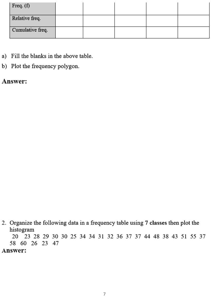 SOLVED: Freq: (f) Relative freq: Cumulative freq: Fill the blanks in ...