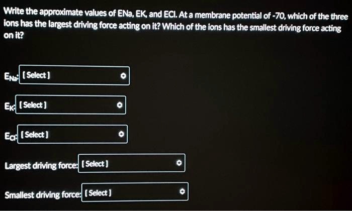 Write the approximate values of ENa, EK, and ECI. At a membrane ...