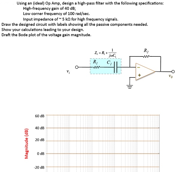 SOLVED: Using an ideal Op Amp, design a high-pass filter with the following specifications: High ...