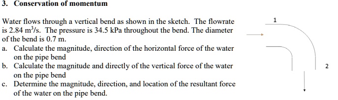 SOLVED: Conservation of momentum Water flows through a vertical bend as ...