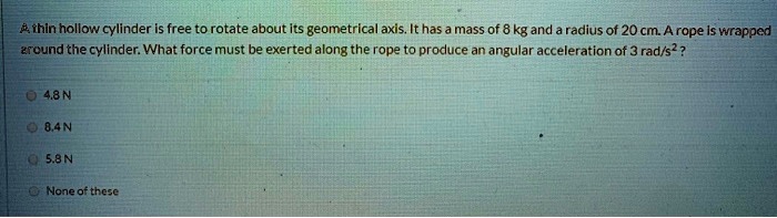 athin hollow cylinder is free to rotate about its geometrical axis it ...