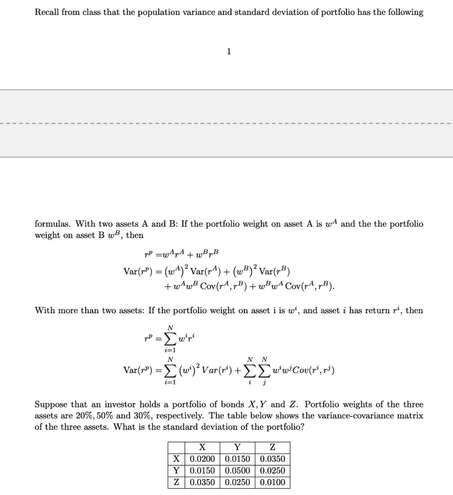 recall from class that the population variance and standard deviation ...