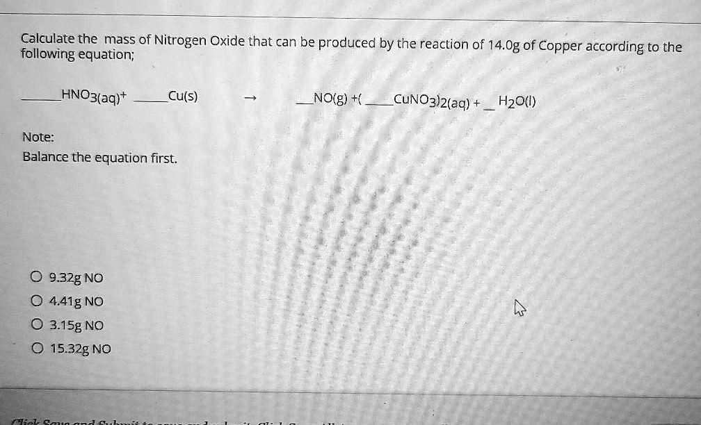 [GET ANSWER] following equation faalculate the mass of nitrogen oxide ...