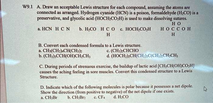 SOLVED: W9.1A. Draw an acceptable Lewis structure for each compound ...