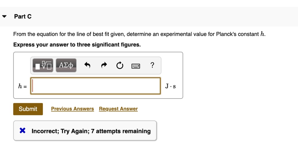 SOLVED: From the equation for the line of best fit given, determine an experimental value for ...