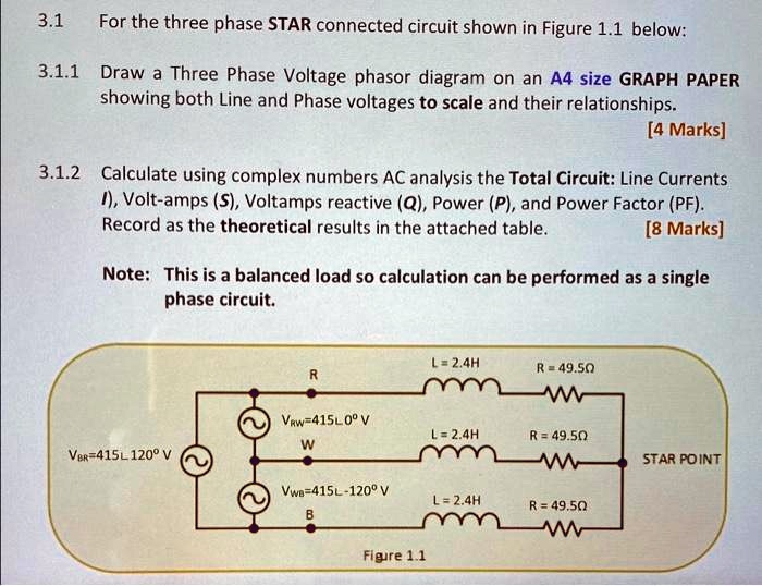 3.1 For the three-phase STAR connected circuit shown in Figure 1.1 ...