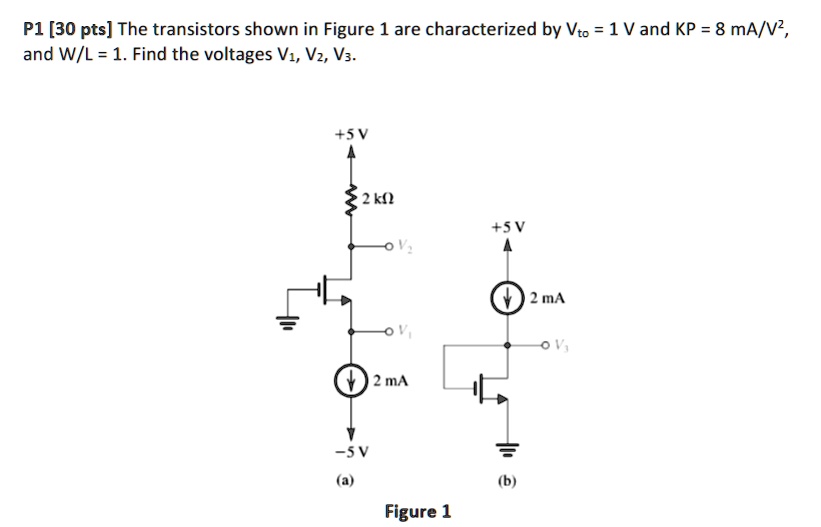 p1 30 pts the transistors shown in figure 1 are characterized by vto1v and kp8mav2 and wl1 find ...