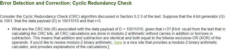 Solved Error Detection And Correction Cyclic Redundancy Check Consider The Cyclic Redundancy