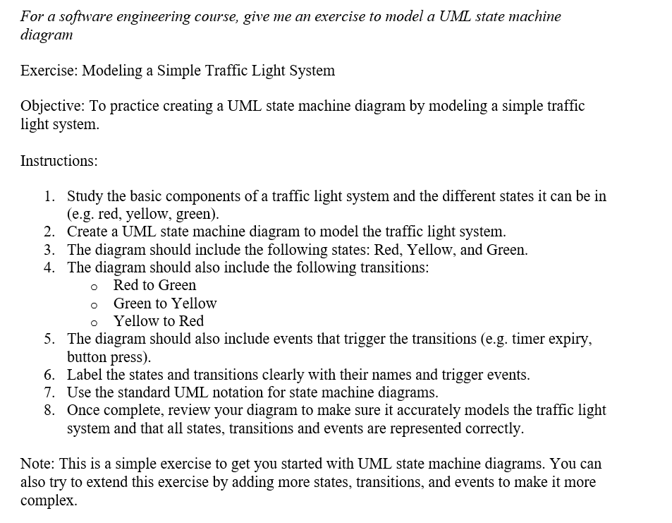 For a software engineering course, give me an exercise to model a UML ... For a software engineering course, give me an exercise to model a UML ...