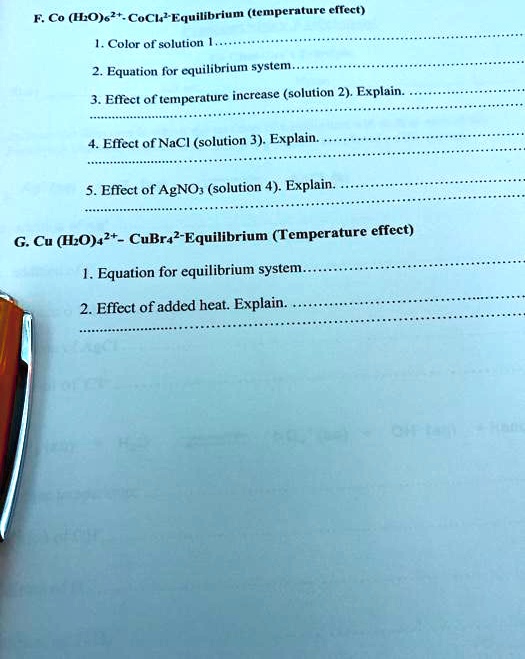 SOLVED: RCo (ILOJo2+CoCl2) Equilibrium (temperature effect) Color of ...