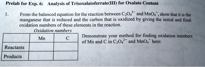 SOLVED: Prelab for Experiment: Analysis of Trisoxalatoferrate(III) for ...