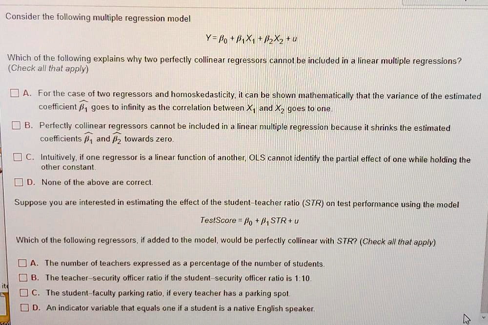 consider the following multiple regression model yo mxl 62x2 which of ihe following explains why ...
