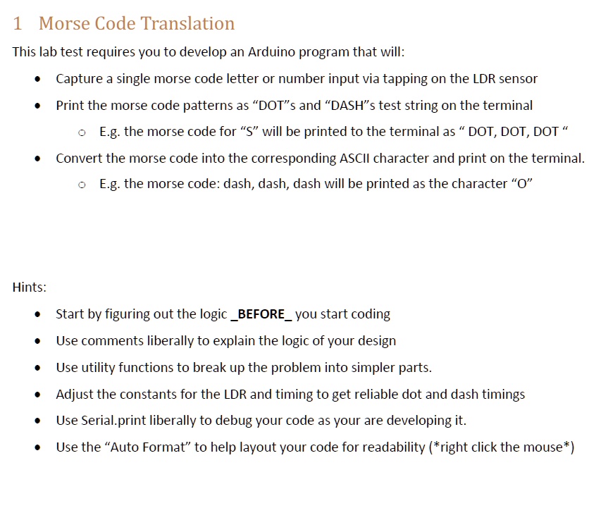 Solved Morse Code Translation This Lab Test Requires You To Develop An Arduino Program That