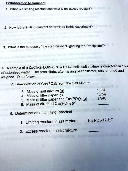 SOLVED: Prelaboratory Assignment: 1. What is a limiting reactant and ...