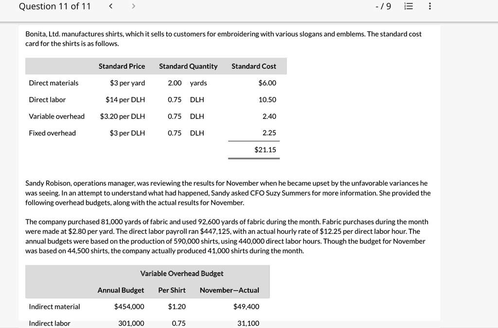 bonita ltd manufactures shirts which it sells to customers for ...