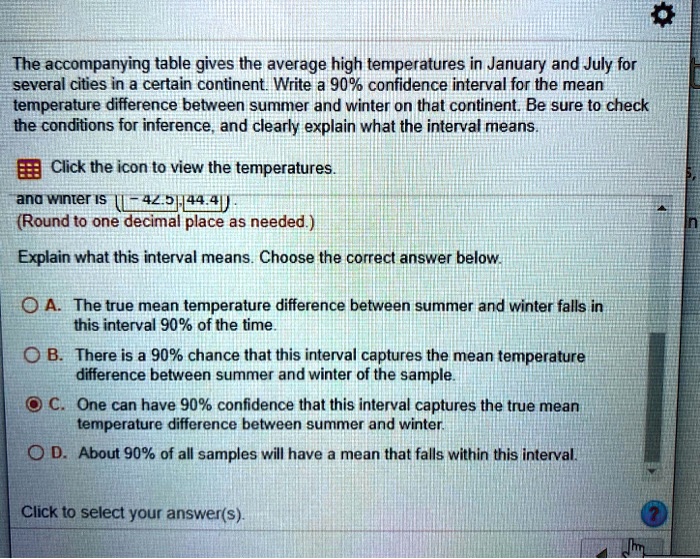 SOLVED: The accompanying table gives the average high temperatures in ...