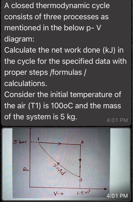 A closed thermodynamic cycle consists of three processes as mentioned ...