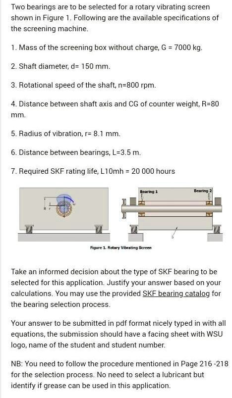 SOLVED: Two bearings are to be selected for a rotary vibrating screen ...