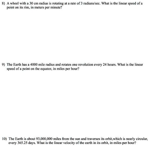 SOLVED:A wheel with 30 cm radius is rotating at rate of' 3 radians/sec ...