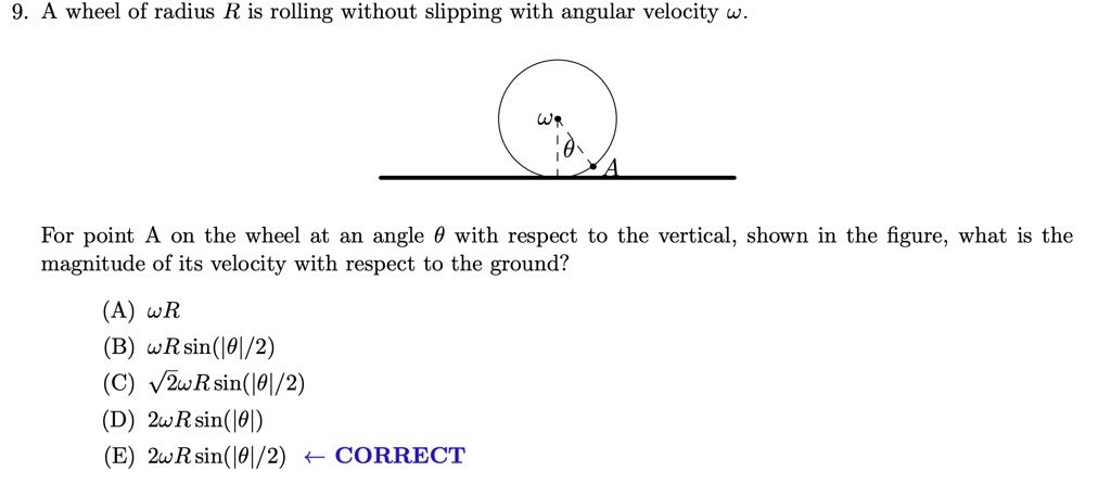 a wheel of radius r is rolling without slipping with angular velocity w for point a on the wheel ...
