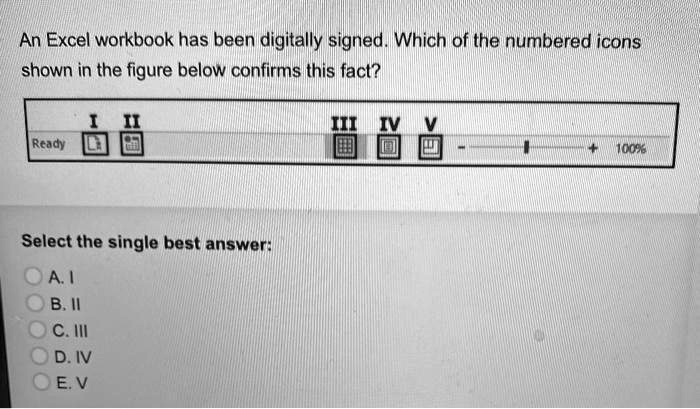 SOLVED: An Excel workbook has been digitally signed. Which of the ...