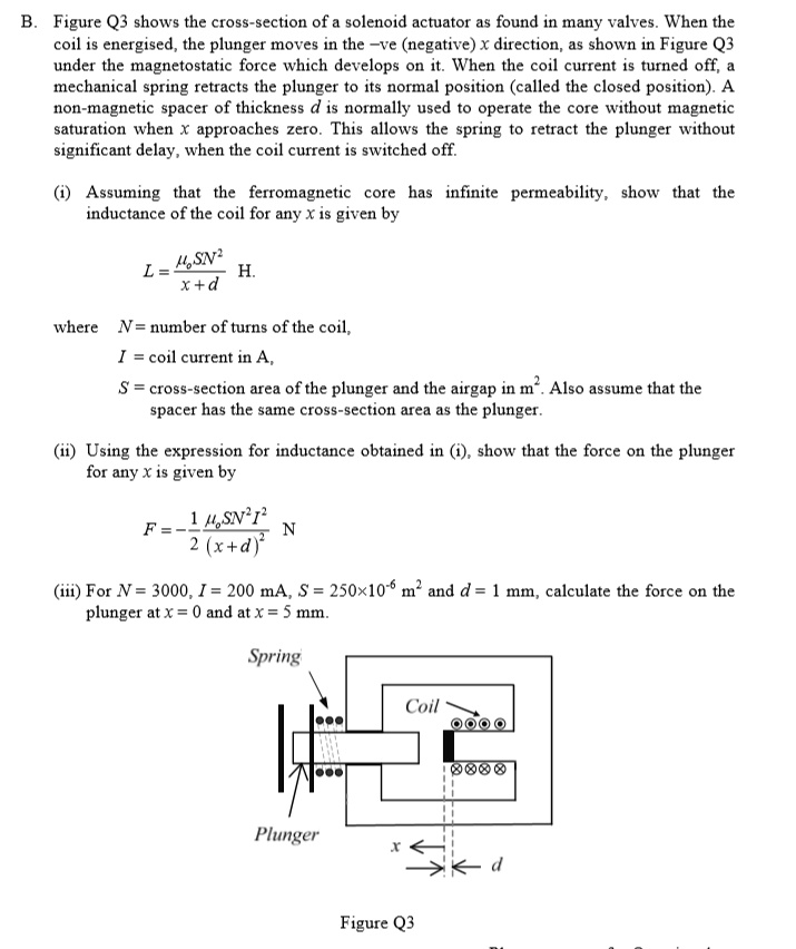 SOLVED: B. Figure Q3 shows the cross-section of a solenoid actuator as ...