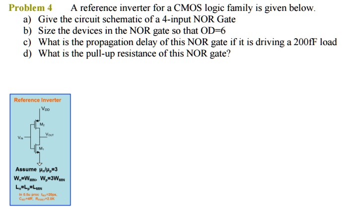 SOLVED: Problem 4: A reference inverter for a CMOS logic family is ...