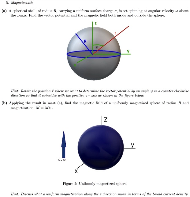 SOLVED: 5. Magnetostatics (a) A spherical shell, of radius R, carrying a uniform surface charge ...