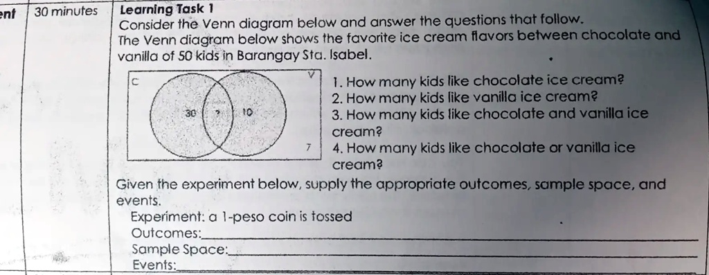 SOLVED: 30 minutes Learning Task Consider the Venn diagram below and ...