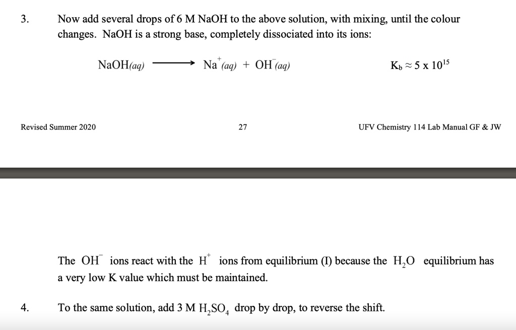 now add several drops of 6 m naoh to the above solution with mixing until the colour changes ...