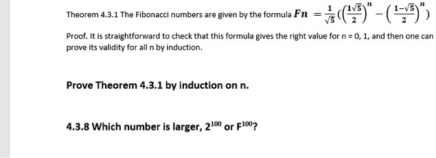 theorem 31 the fibonacci numbers are given by the formula fn 4 4 proof ...