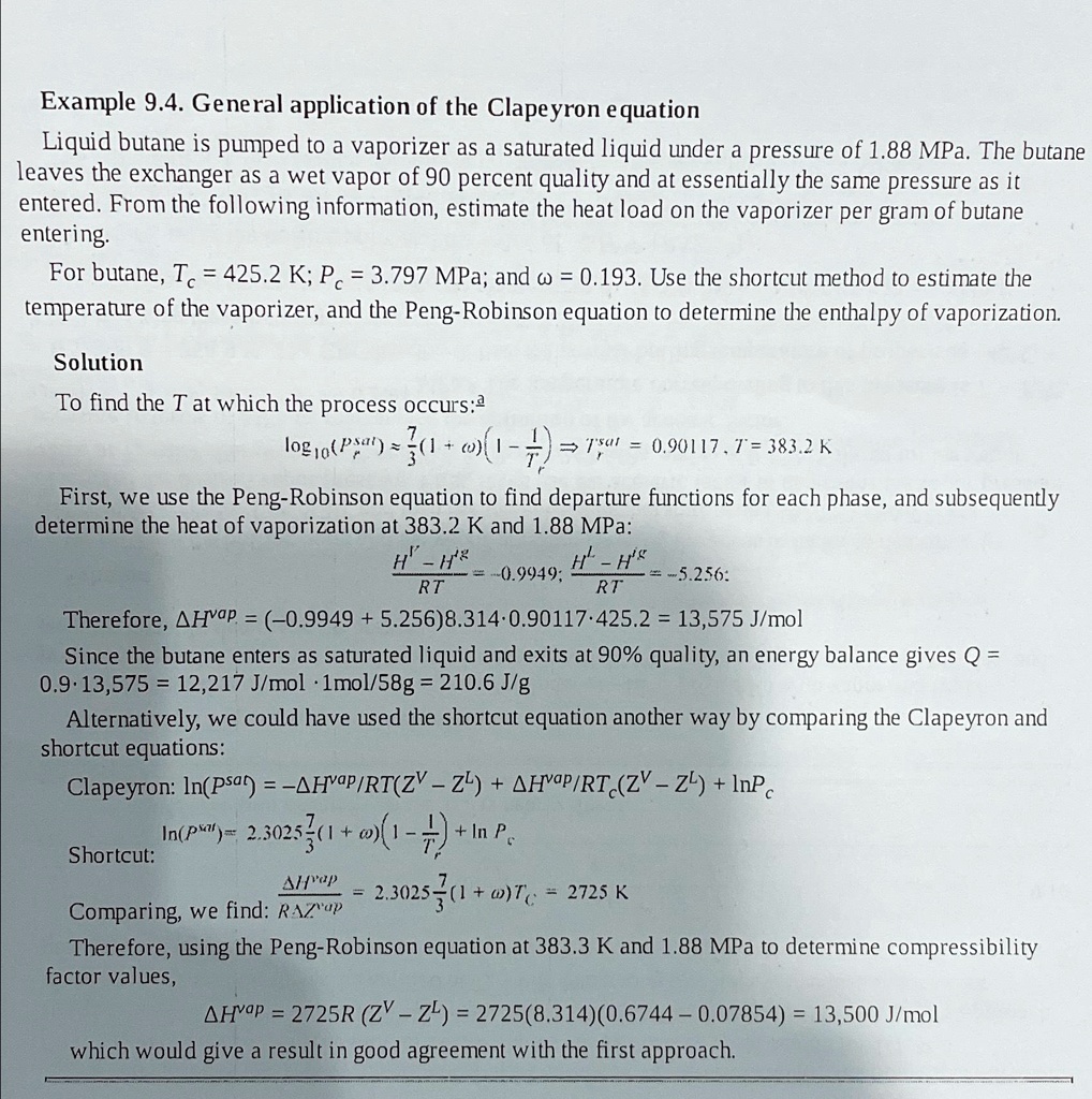 example 94 general application of the clapeyron equation liquid butane ...