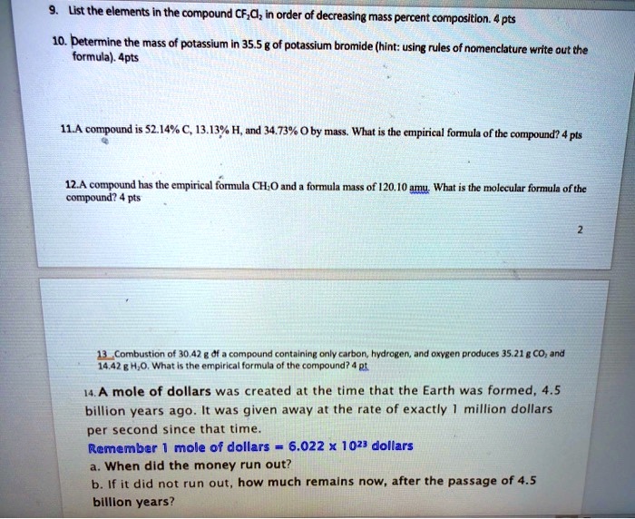 SOLVED: List the elements in the compound CF,C, in order of decreasing mass percent composition ...