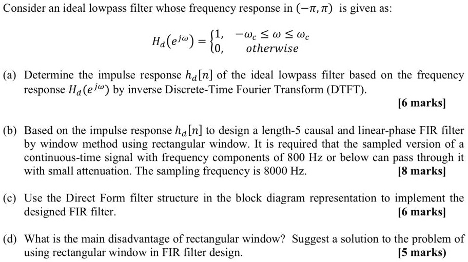 Solved Consider An Ideal Lowpass Filter Whose Frequency Response H E JÏ‰ Is Given As H E JÏ