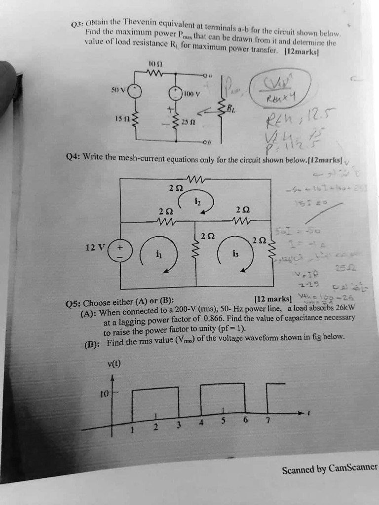 Q3: Obtain the Thevenin equivalent at terminals a-b for the circuit shown below. Find the ...