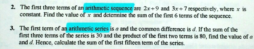 SOLVED:The first three terms of an arithmetic sequence are 2x+9 and 3x ...