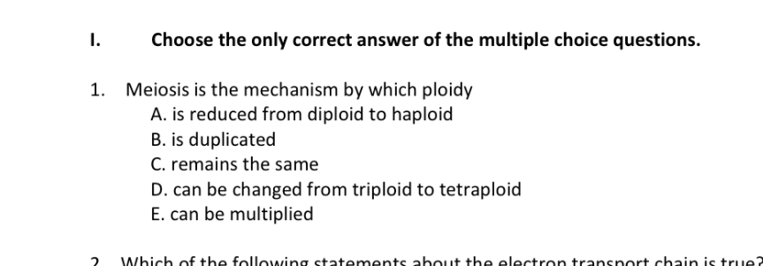 I. Choose the only correct answer of the multiple choice questions. 1 ...