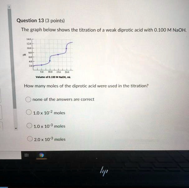 Question 13 (3 points) The graph below shows the titration of a weak ...