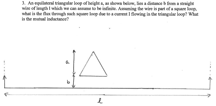 SOLVED: An equilateral triangular loop of height , as shown below; lics distance b from straight ...