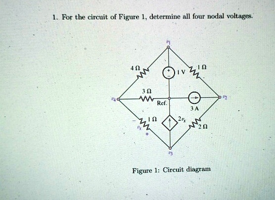 For the circuit of Figure 1, determine all four nodal voltages. Figure ...