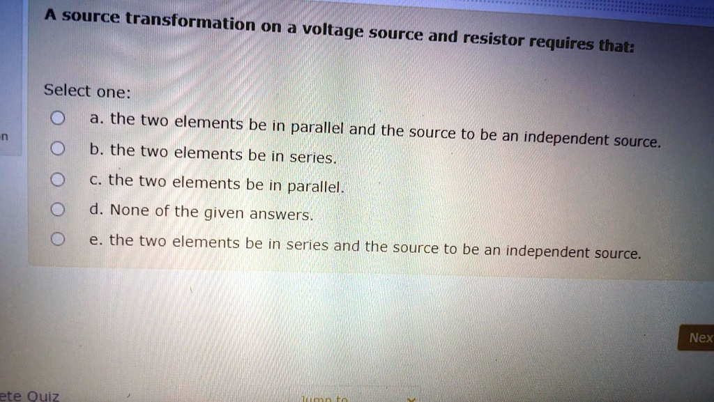 SOLVED: A source transformation on a voltage source and resistor ...