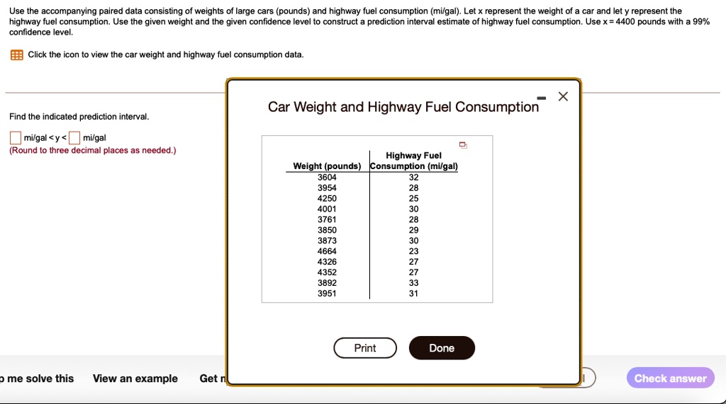 Use the accompanying paired data consisting of weights of large cars ...