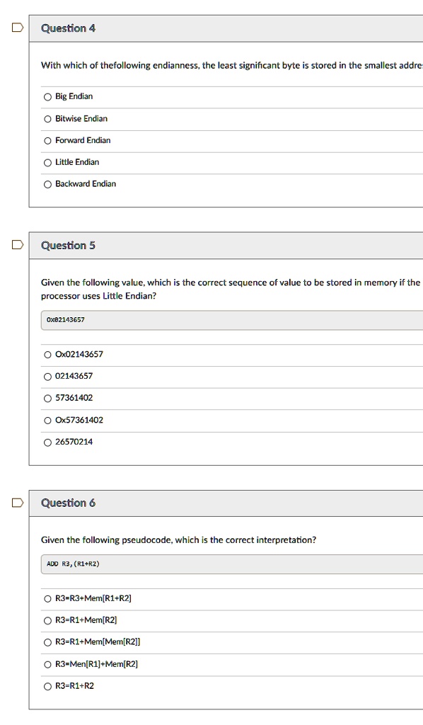 Solved Texts Question 4 With Which Of The Following Endianness Is The Least Significant Byte 0603